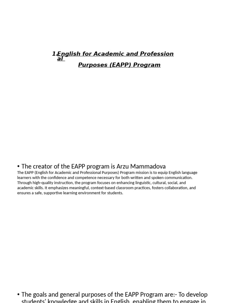 EAPP Program: English for Academic Success | PDF