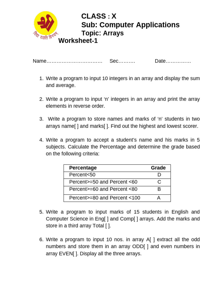 ClassX CompApp Array 1 | PDF