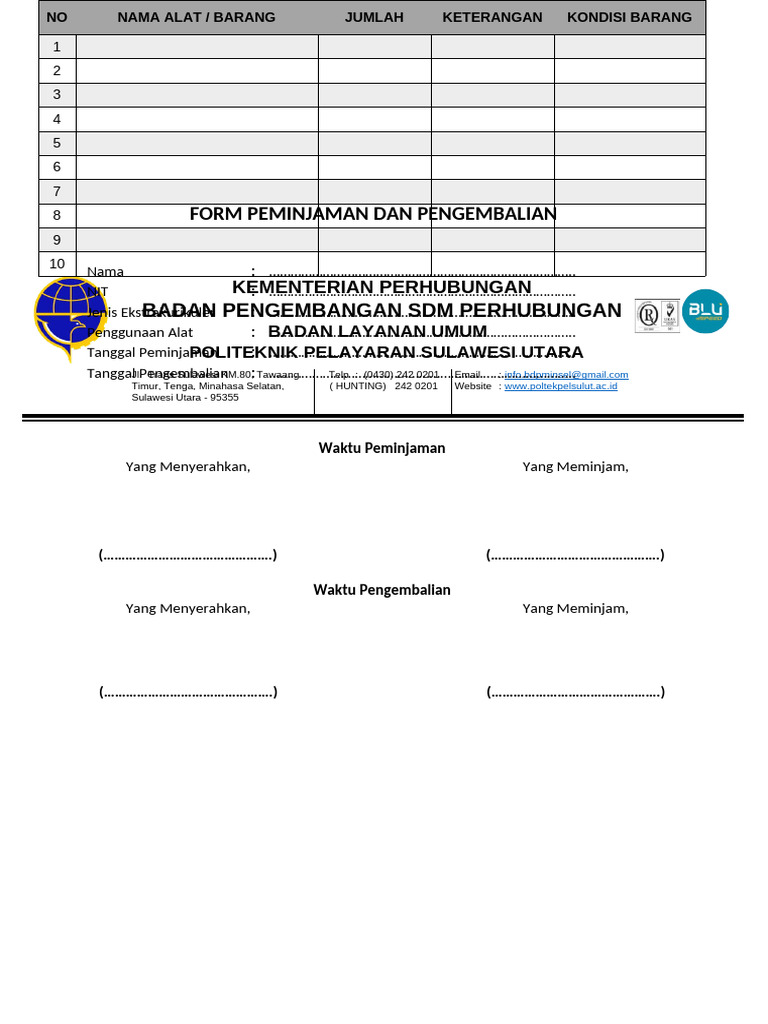 Form Peminjaman Alat Ekstrakurikuler | PDF