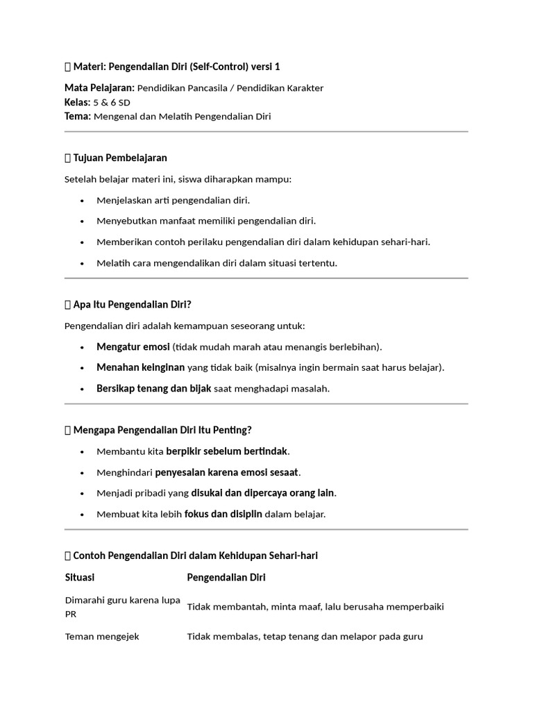 Contoh Pengendalian Diri Sehari-hari | PDF