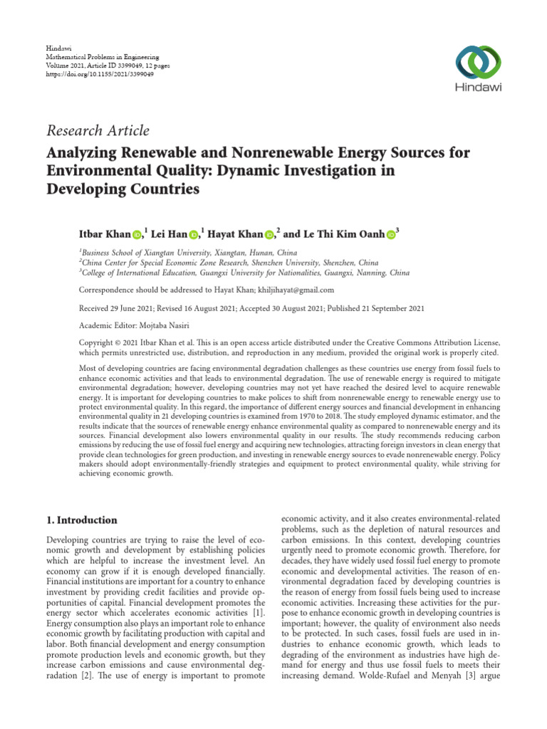 Analyzing Renewable and Nonrenewable Energy Sources For | PDF ...
