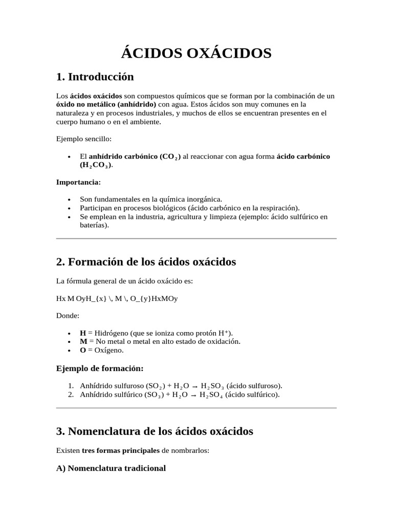 Guía sobre ácidos oxácidos y su nomenclatura | PDF | Ácido | Átomos