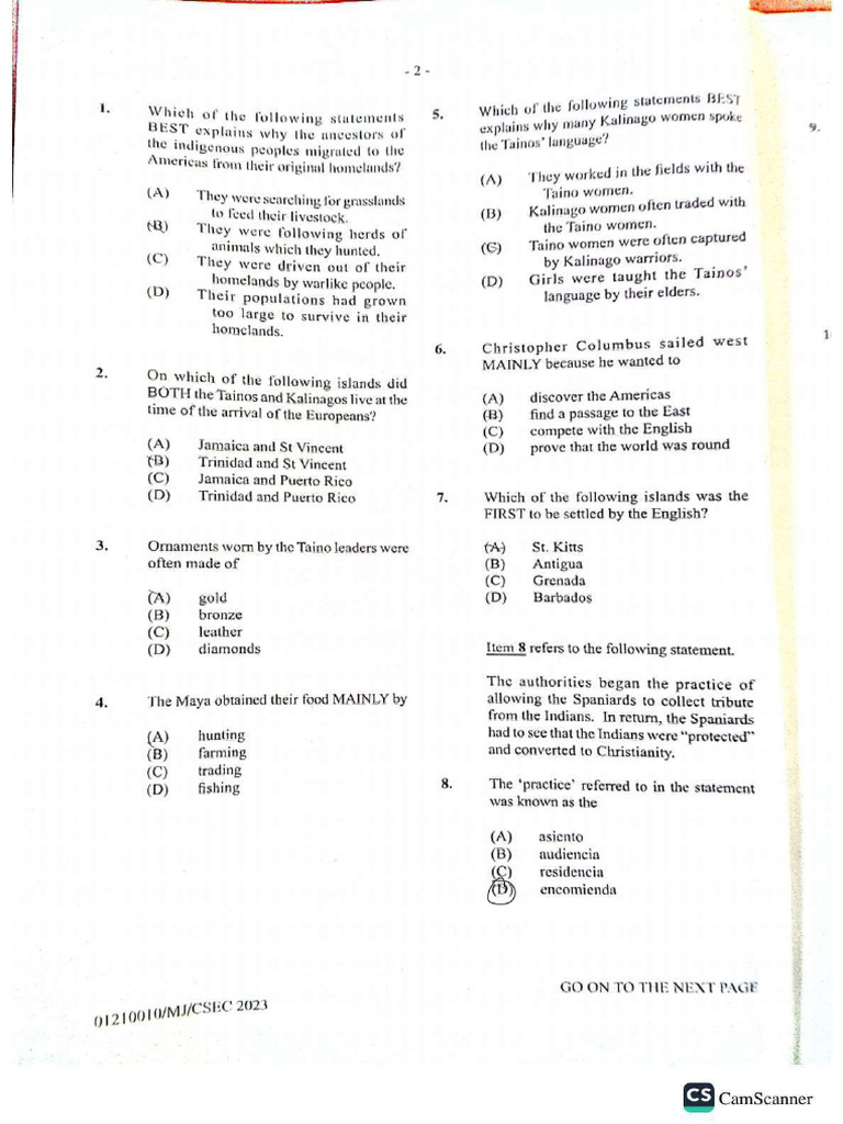 2023 Jun CSEC History P1 | PDF