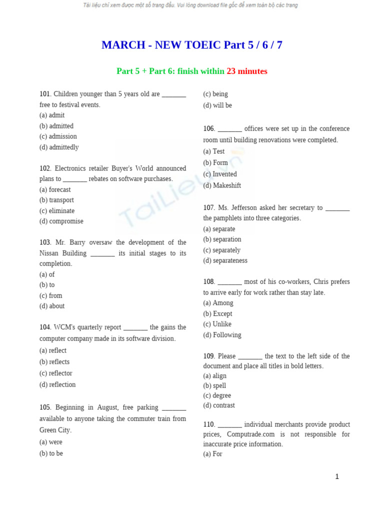 New TOEIC Practice Questions March | PDF