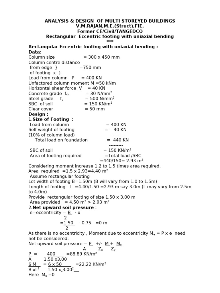 Rectangular Eccentric Footing With Uniaxial Moment | PDF | Column ...