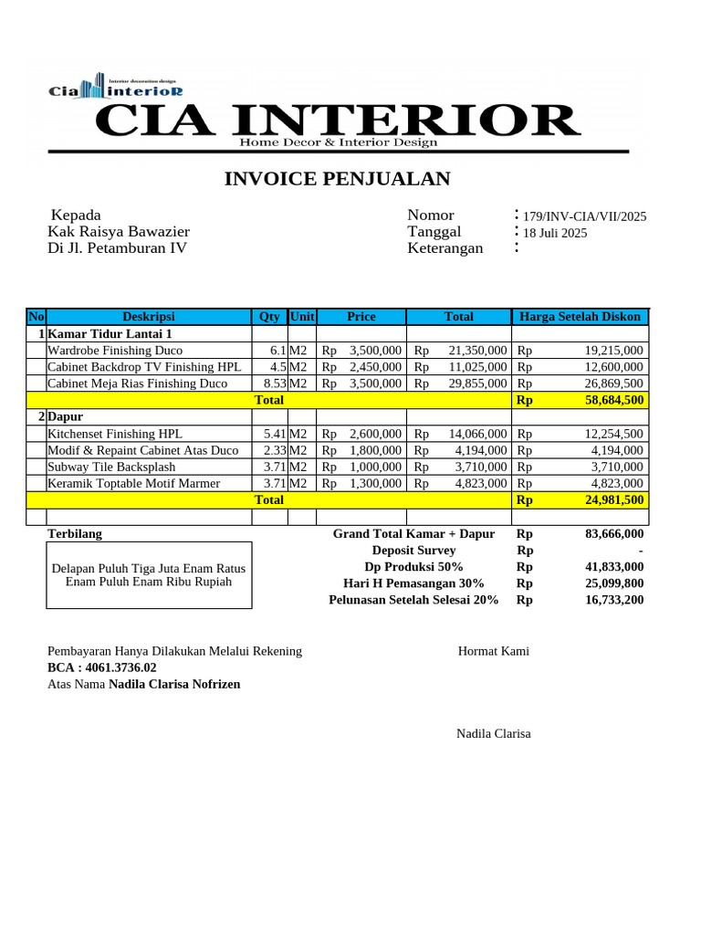 Invoice Penjualan Kamar dan Dapur | PDF