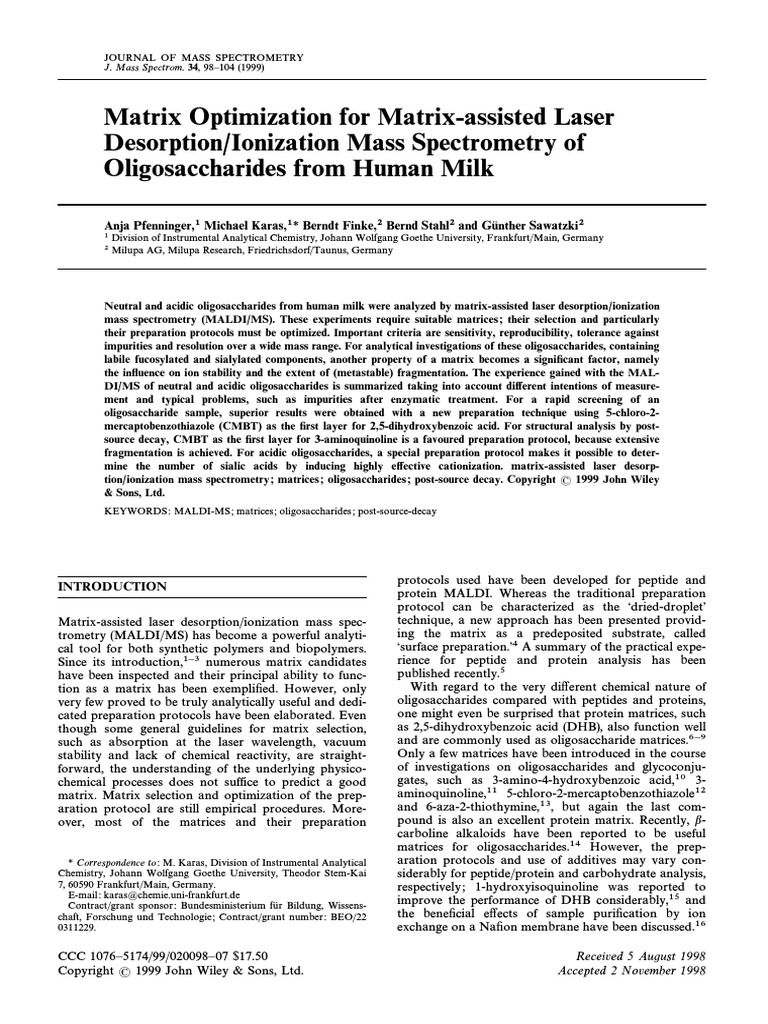 1999_Pfenninger_J MS_Matrix Optimization for Matrix-Assisted Laser ...