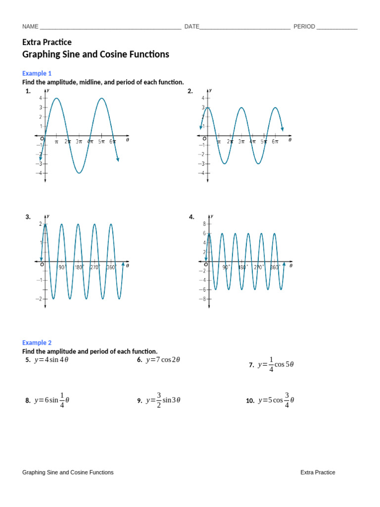 Graphing Sine & Cosine Functions Practice | PDF | Trigonometric ...