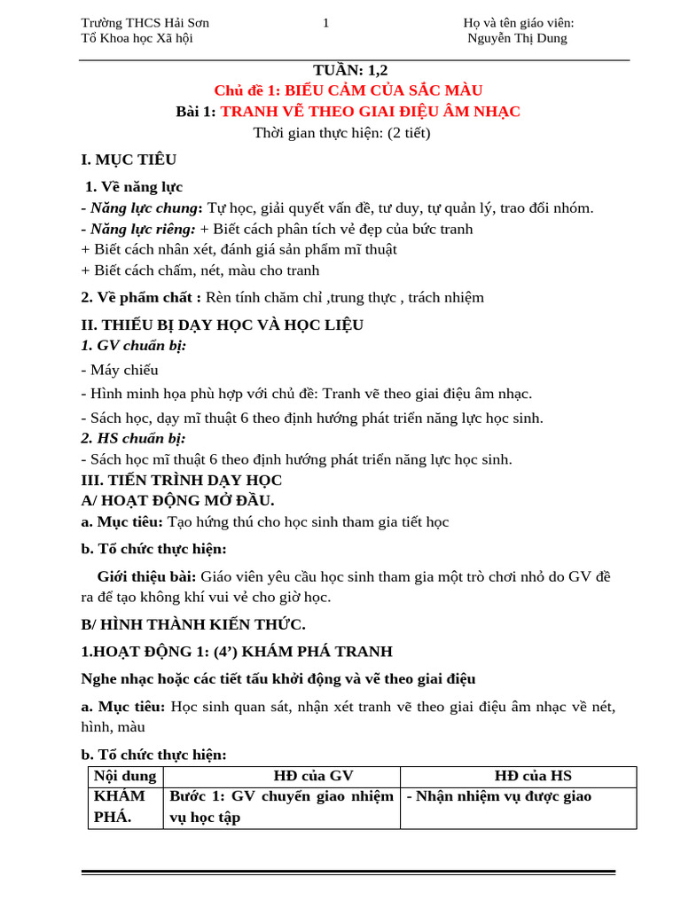 KHBD-MT6 - Tuan 1,2 | PDF