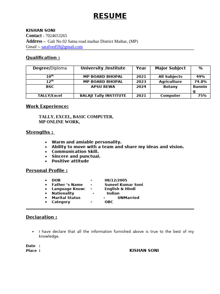 Kisan SOni Resume | PDF