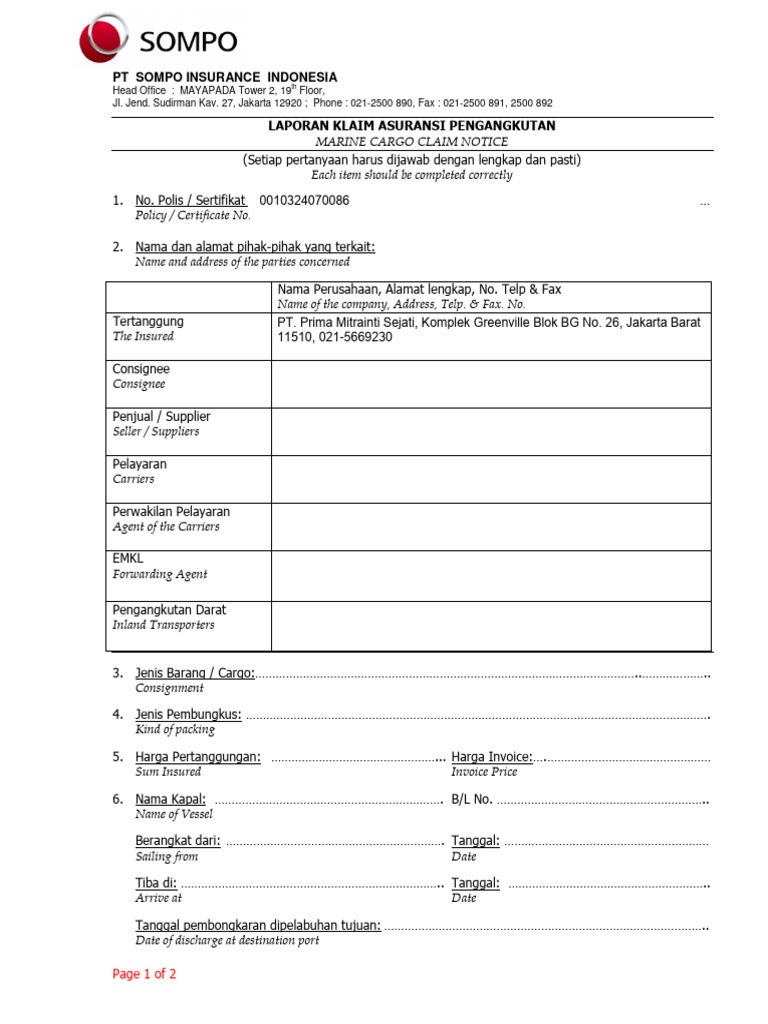 Claim Form-Marine Cargo - Sii | PDF
