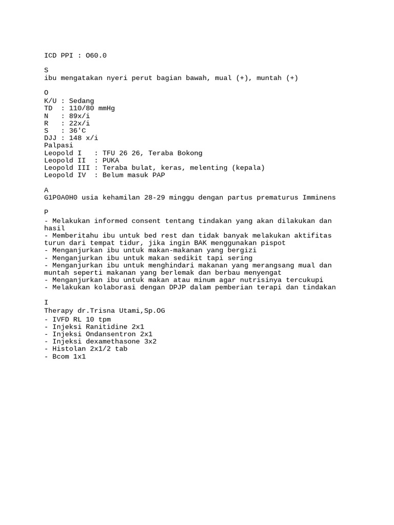 CPPT Partus Prematurus Imminens | PDF