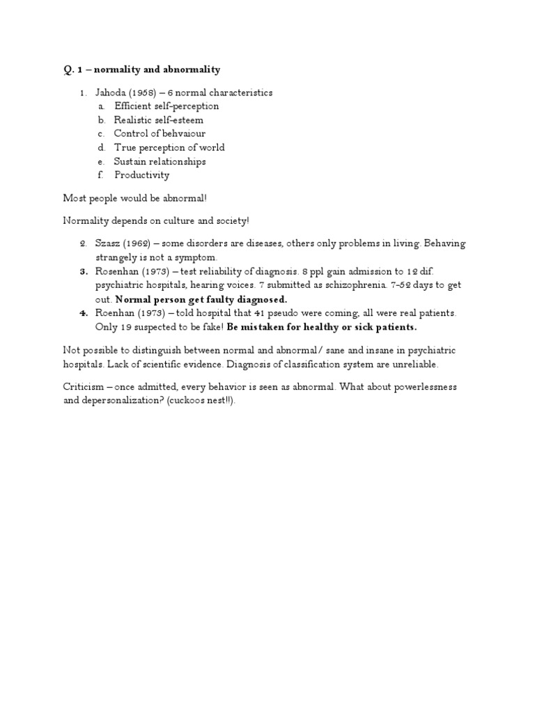 IB Psychology Option: Abnormal - Revision Notes | PDF | Cognitive ...