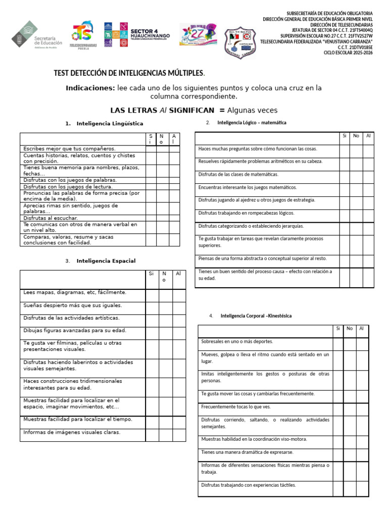 Test de Inteligencias Múltiples 2025-2026 | PDF | Inteligencia | Ritmo