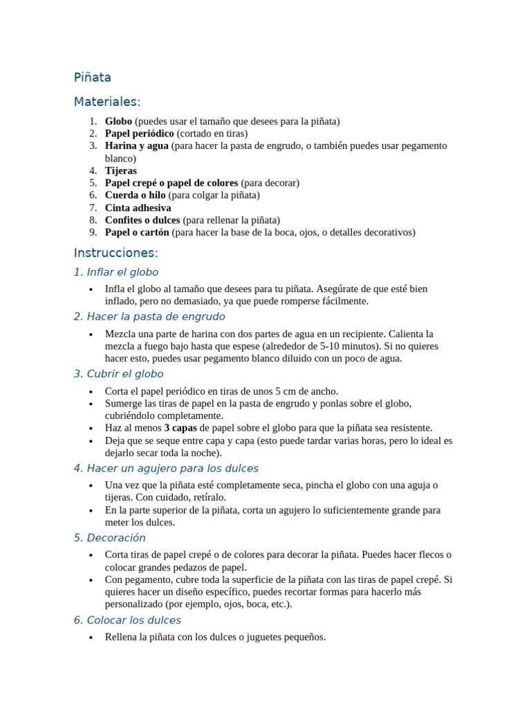 Capas necesarias para hacer una piñata | PDF