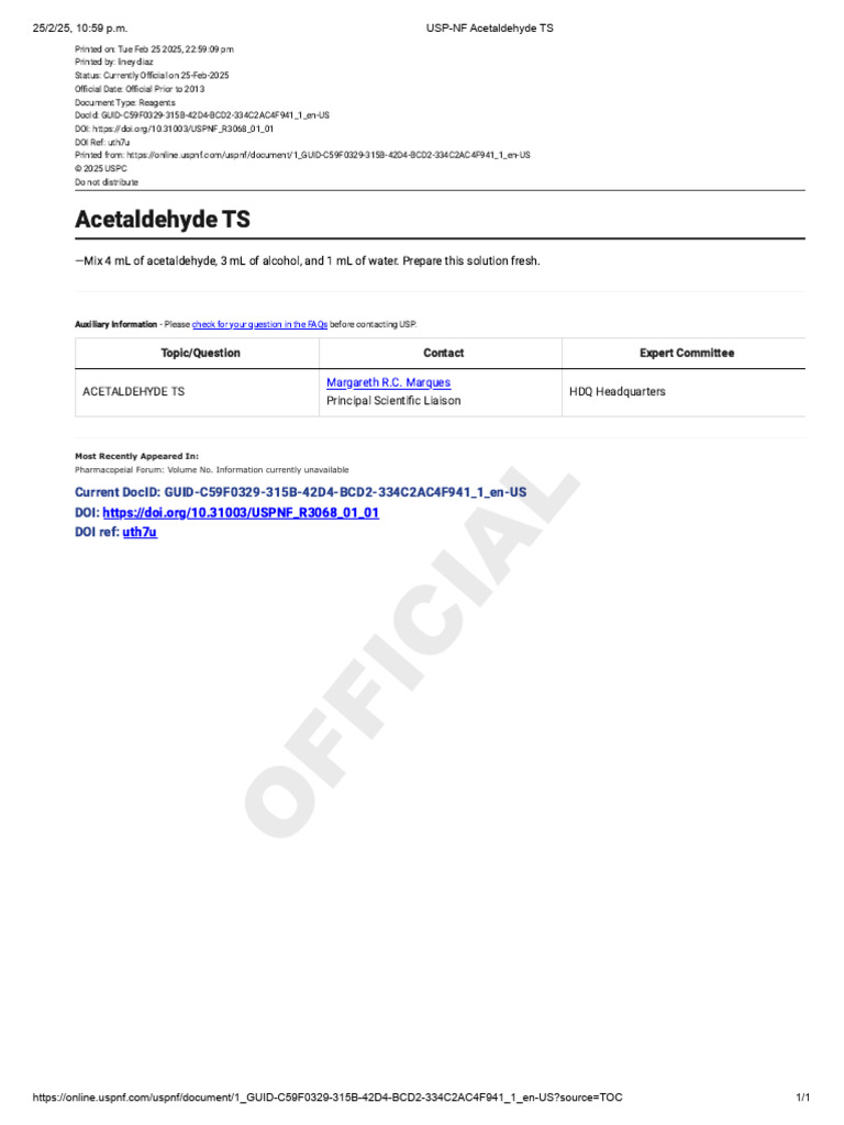 Usp-Nf Acetaldehyde Ts Empresa | PDF