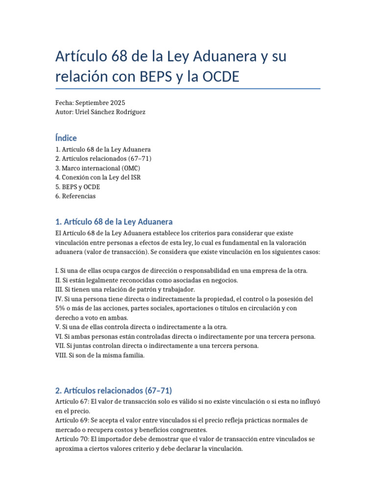 Artículo 68 Ley Aduanera y BEPS OCDE | PDF | Impuesto sobre la renta ...