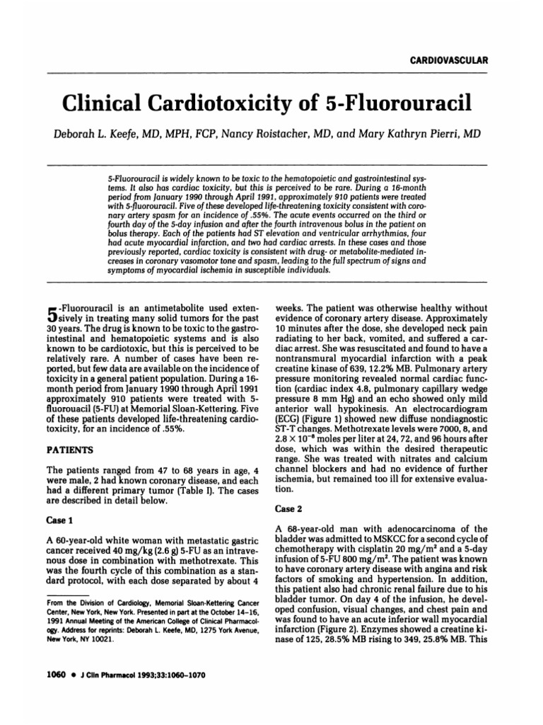 Clinical Cardiotoxicity of 5-Fluorouracil | PDF | Myocardial Infarction ...