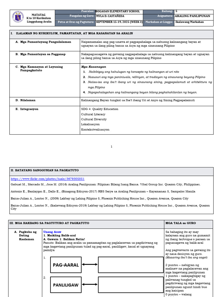 DLL Matatag - Ap 5 Q2 W3 | PDF