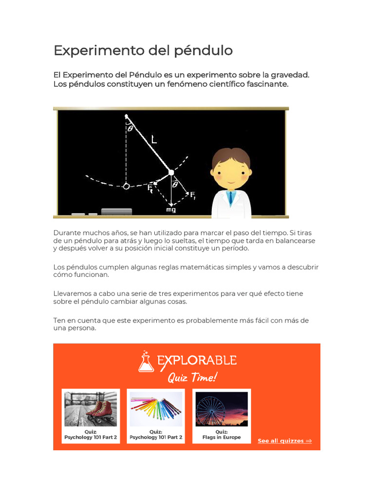 Experimento Del Péndulo | PDF | Péndulo | Horología