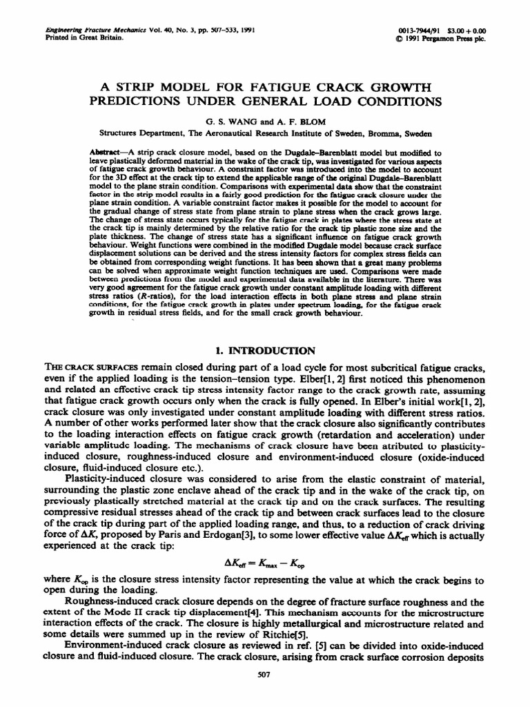 G.S. Wang & A.F. Blom. 1991. A Struip Model For Fatigue Crack Growth ...