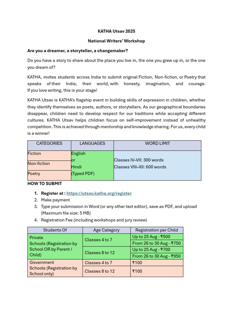 KATHA Utsav 2025 Writing Competition | PDF | Writing