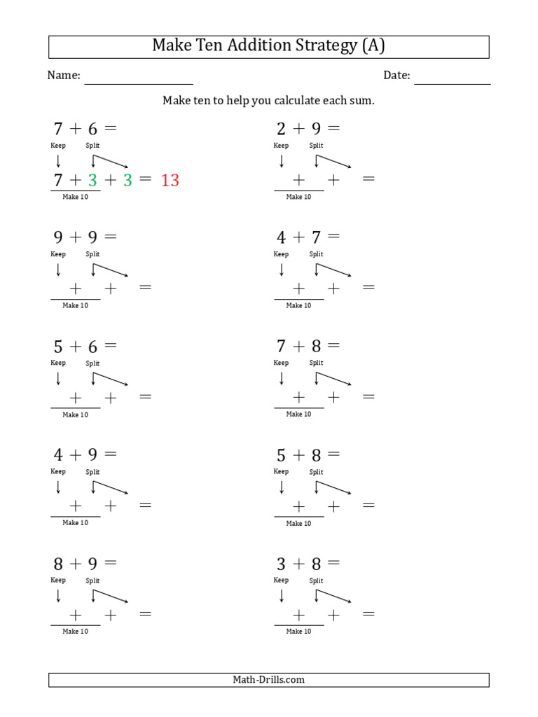 Make Ten Addition Strategy Worksheets | PDF