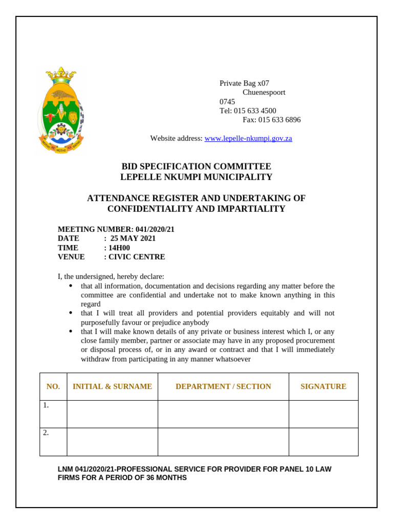 Attendance Register BAC Meeting | PDF