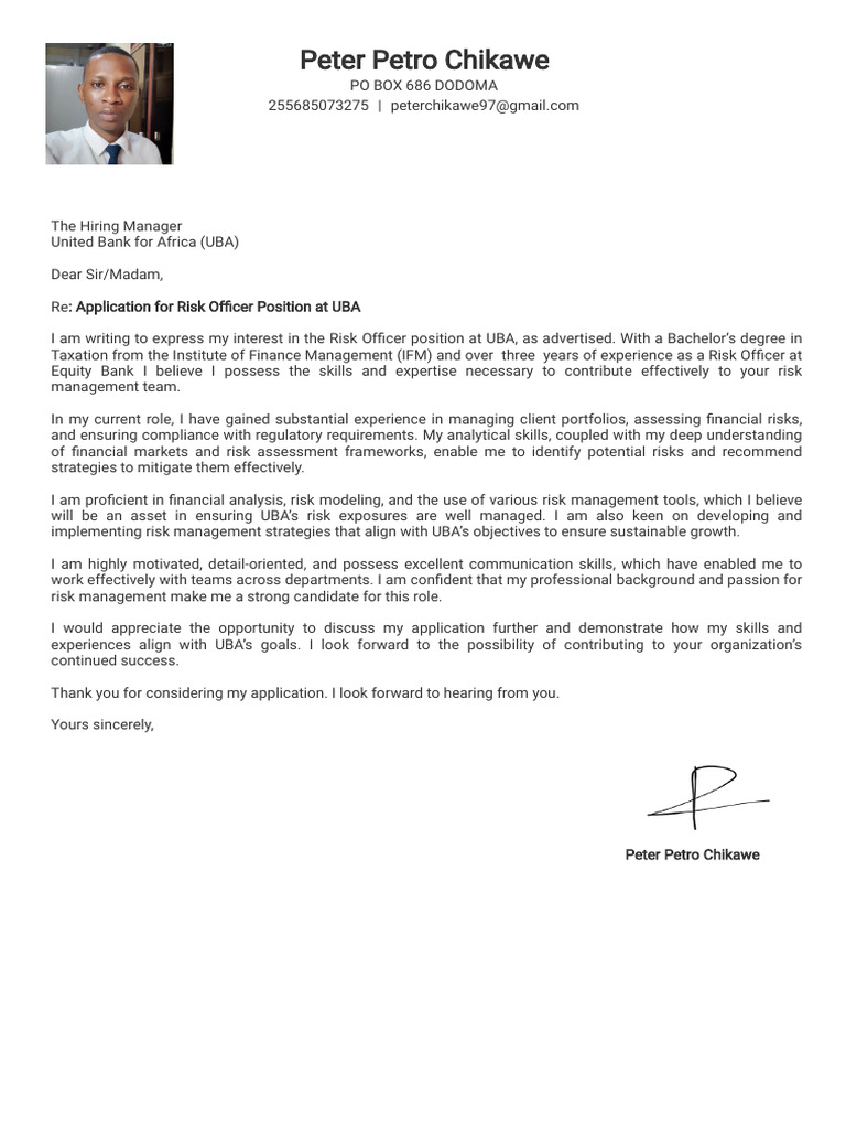 Risk Officer Application Letter UBA | PDF