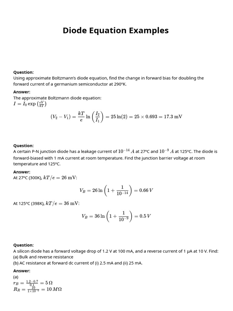 2 - Diode Equation Numerical Examples - 5!5!25 | PDF | Diode | Power Electronics