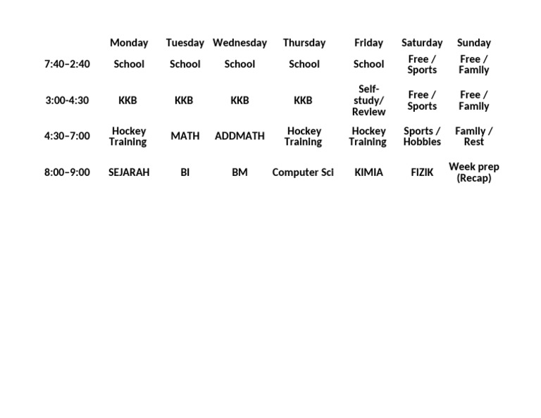 Weekly School and Activity Schedule | PDF