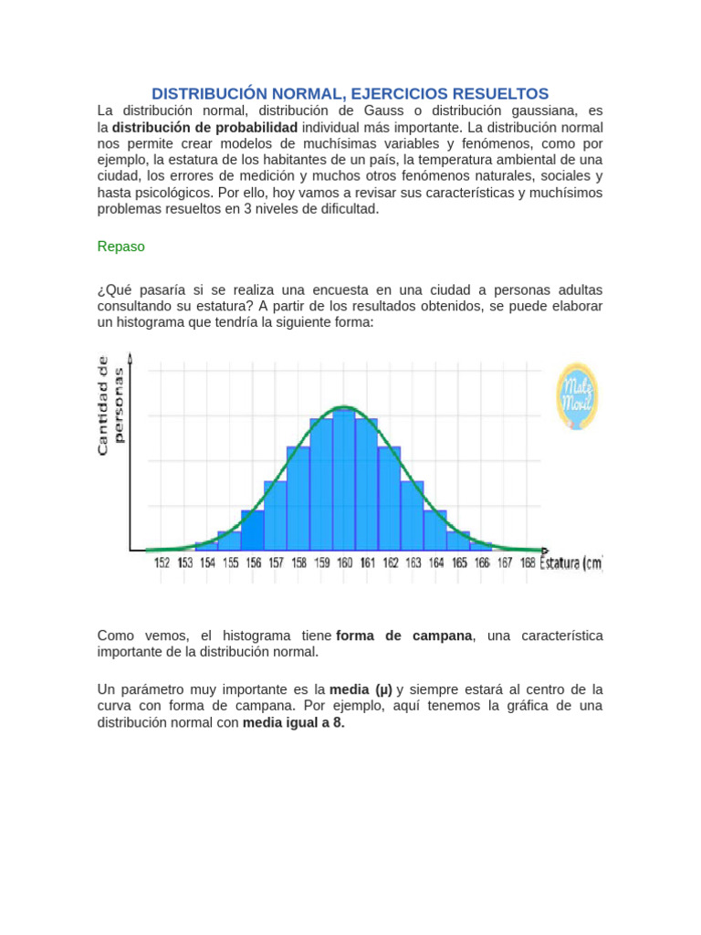 Ejercicios Resueltos de Distribución Normal | PDF | Distribución normal ...