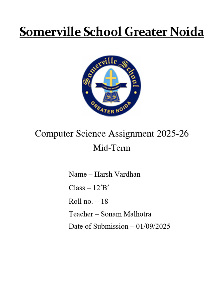 Computer Science Project 2025-26 | PDF | Numbers | Python (Programming ...