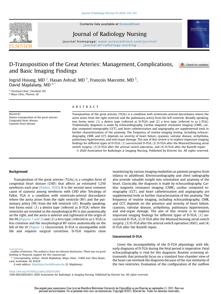 D-Transposition of The Great Arteries Management, Complications, and ...