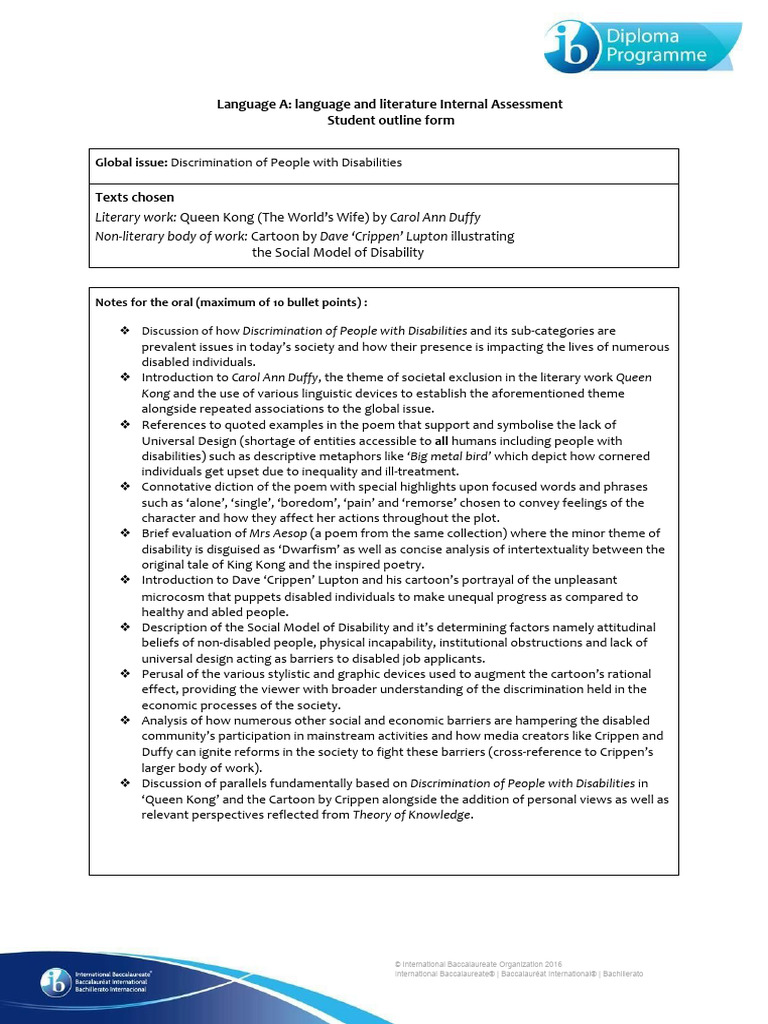 Sample IO Outline 2 | PDF | Disability | Poetry