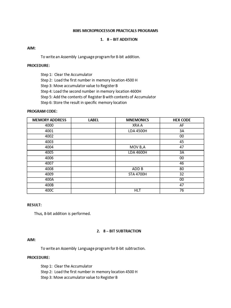 8085 Microprocessor Assembly Programs | PDF | Assembly Language ...