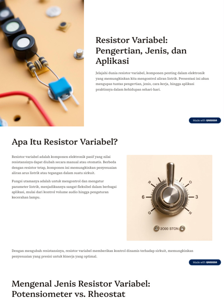 Resistor Variabel Pengertian Jenis Dan Aplikasi | PDF