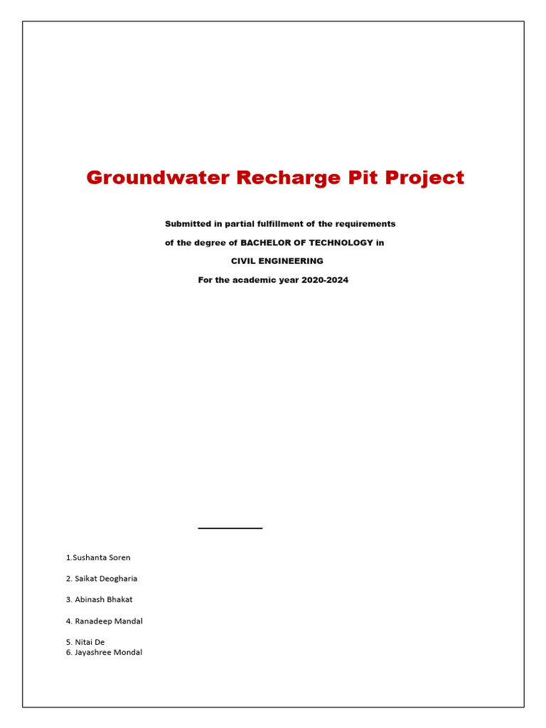 Groundwater Recharge Pit Project Report | PDF | Sewage Treatment ...