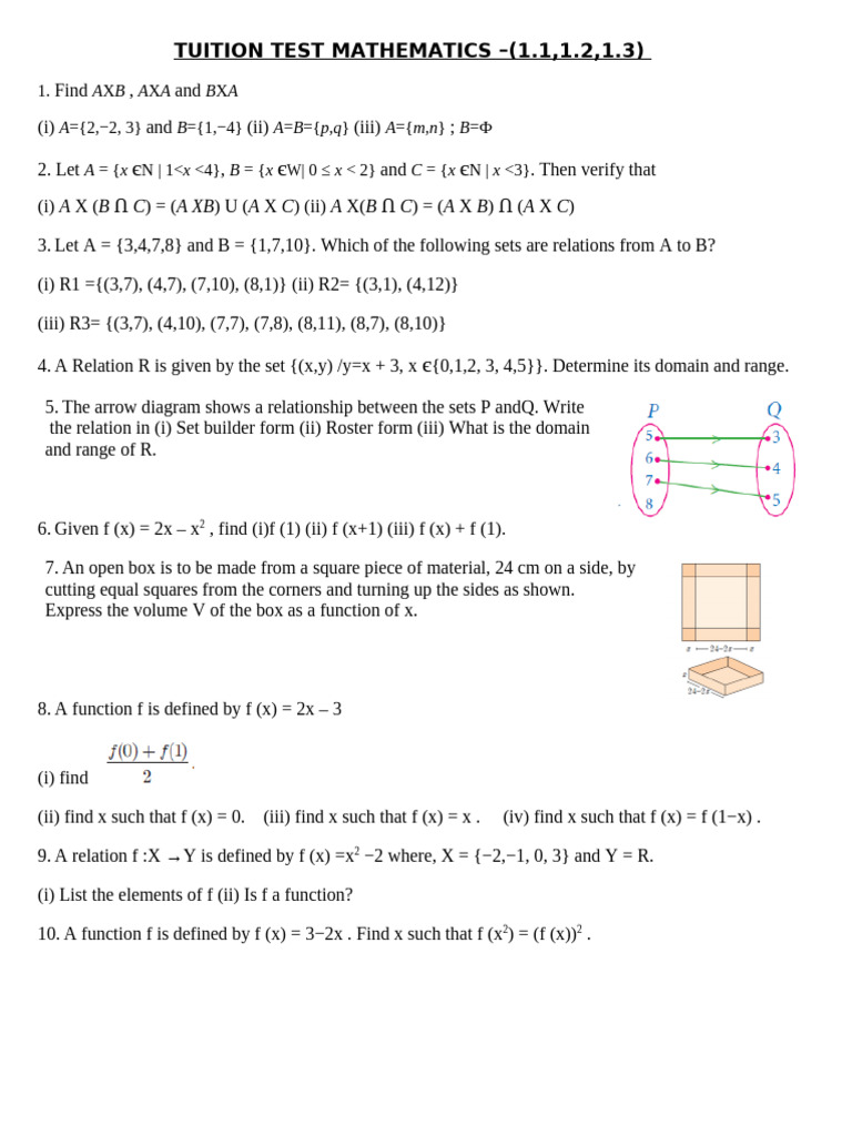 Tuition Test Mathematics 1.1-1.3 | PDF