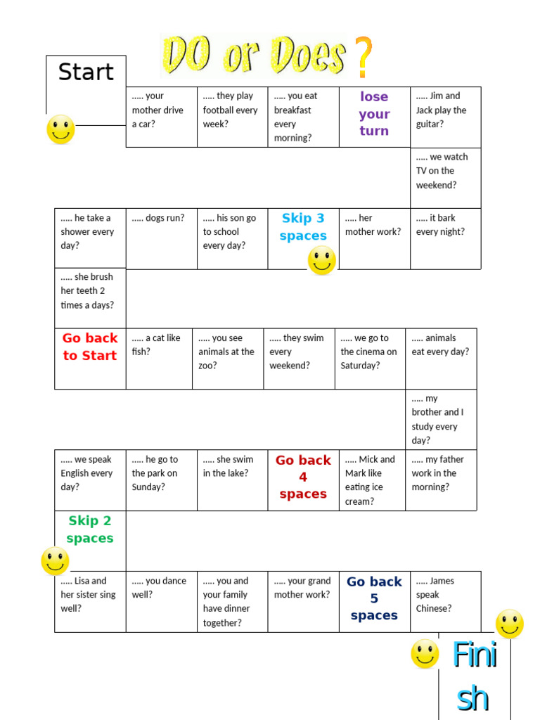 Do Does Question Board Game Fun Activities Games Games 80820 | PDF
