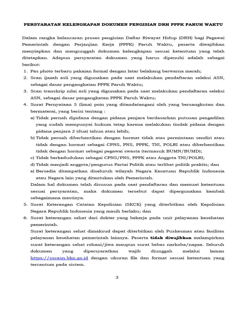 Persyaratan Dokumen DRH PPPK Paruh Waktu | PDF