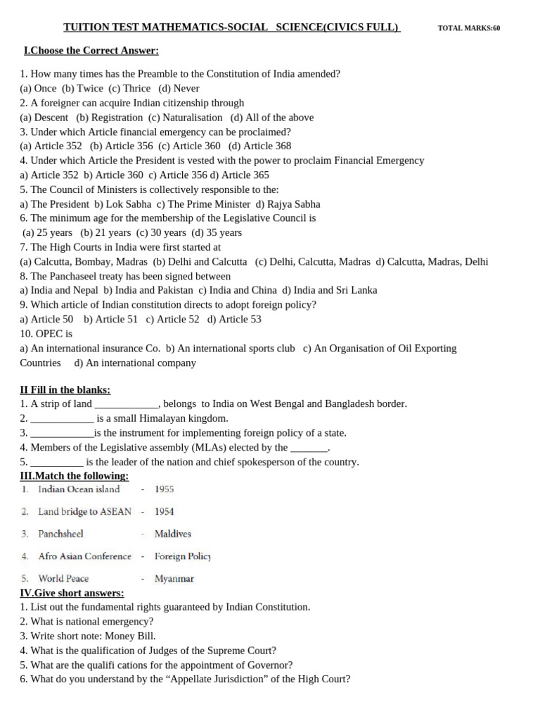 Math-Social Science Tuition Test | PDF | Government | Public Law