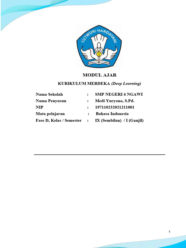 Contoh Modul Ajar BHS. Indonesia | PDF