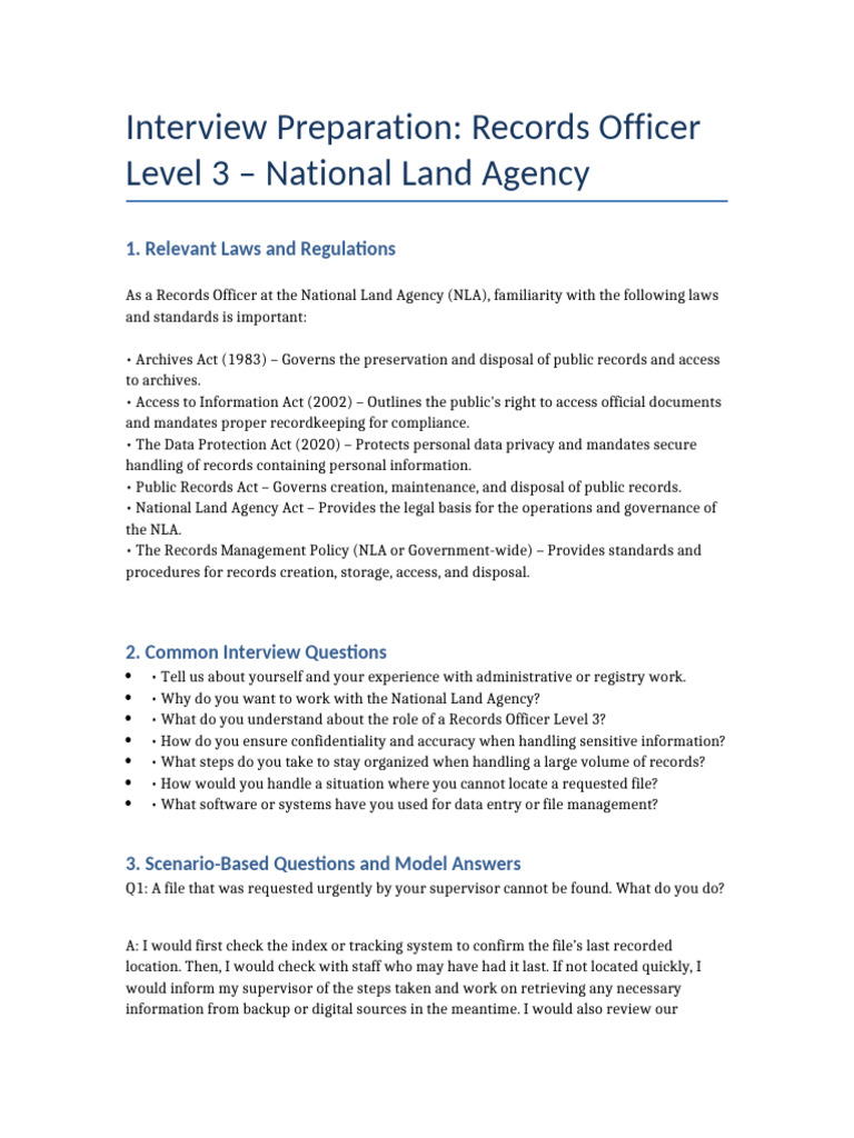 Records Officer Interview Prep Guide | PDF | Records Management | Data