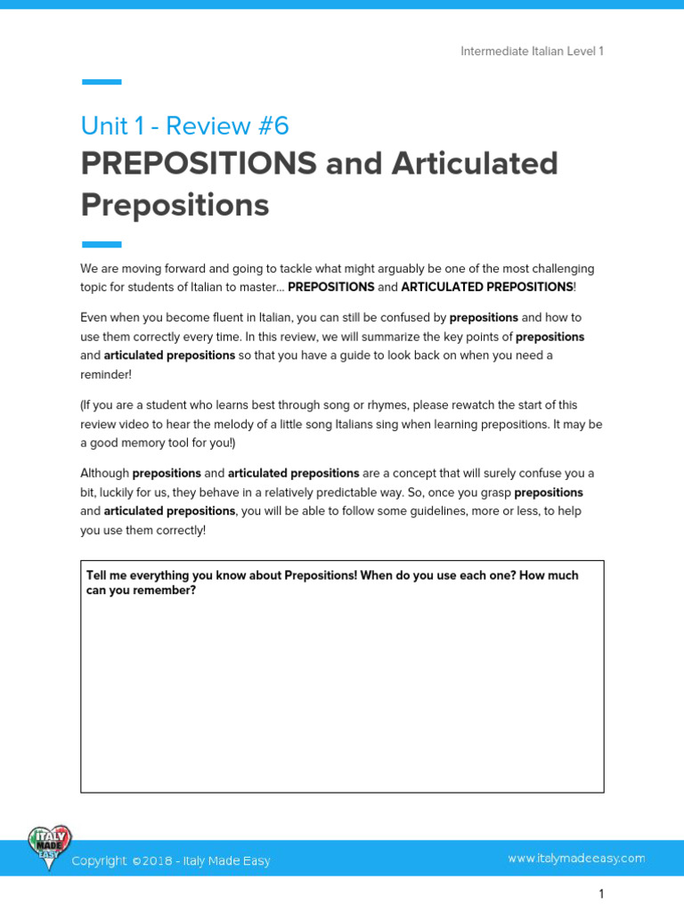 Mastering Italian Articulated Prepositions | PDF | Noun | English Language