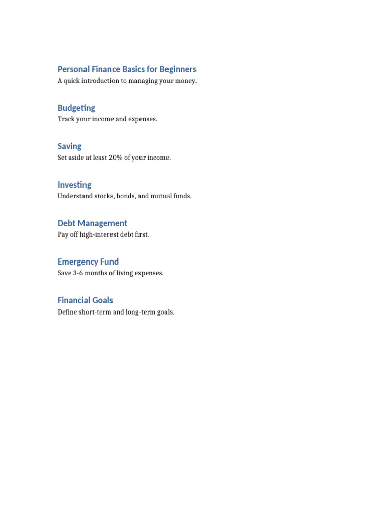 Personal Finance Basics | PDF