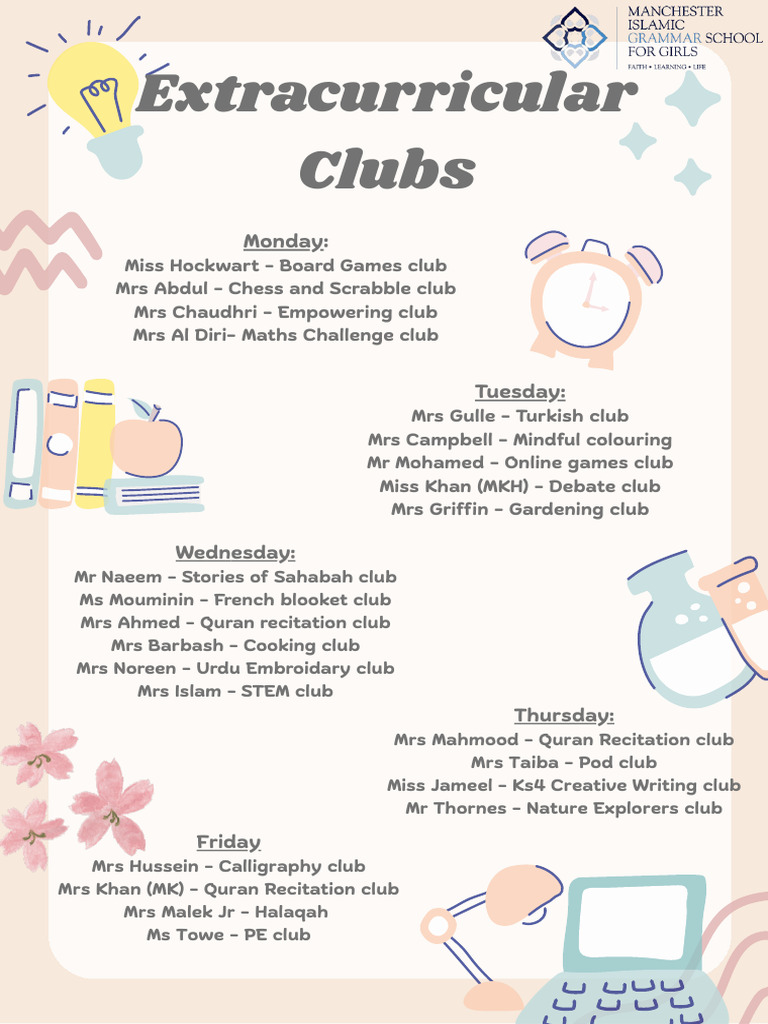 Weekly Extracurricular Club Schedule | PDF