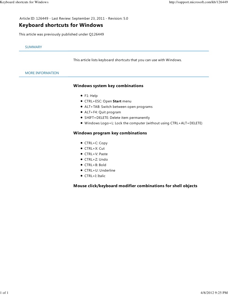 Essential Windows Keyboard Shortcuts | PDF | Games & Activities