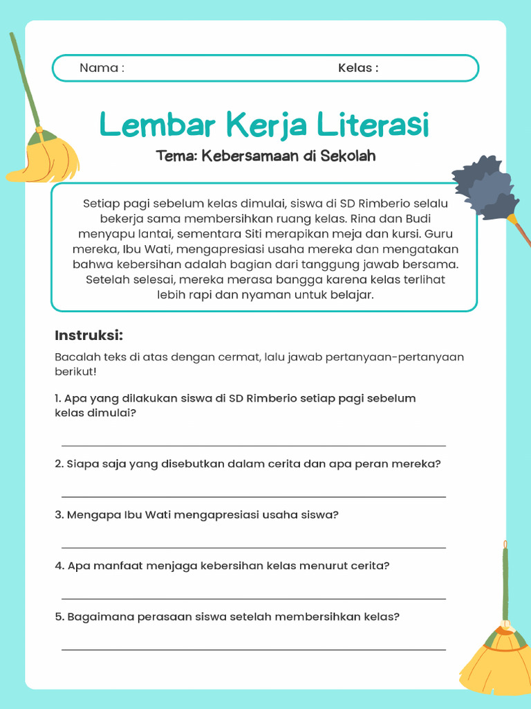 Lembar Kerja Literasi Biru Sederhana Lucu | PDF