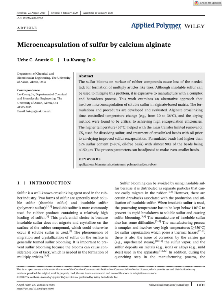 Microencapsulation of Sulfur by Calcium Alginate | PDF | Solubility ...